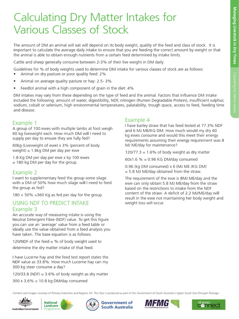 Calculating Dry Matter Intakes | PDF | Agriculture | Food And Drink