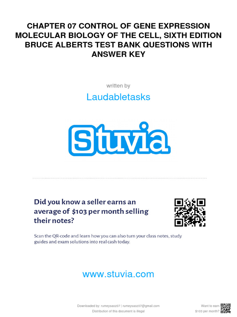 Stuvia 1206402 Chapter 07 Control of Gene Expression Molecular Biology ...