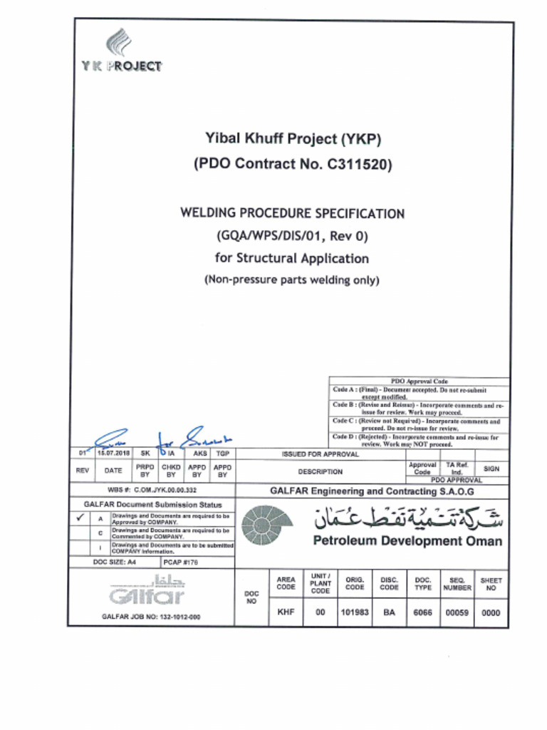 Welding Procedure Specification (Gqa WPS Dis 01) For Structural Application | PDF