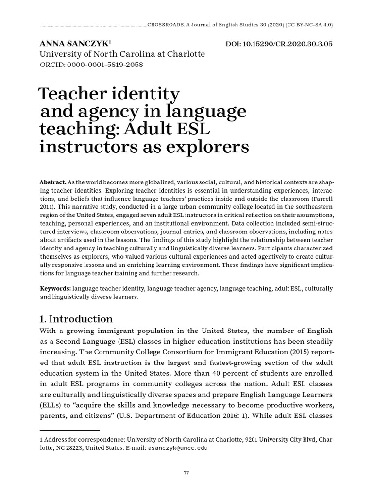 Teacher Identity in Adult ESL Teaching | PDF | English As A Second Or ...