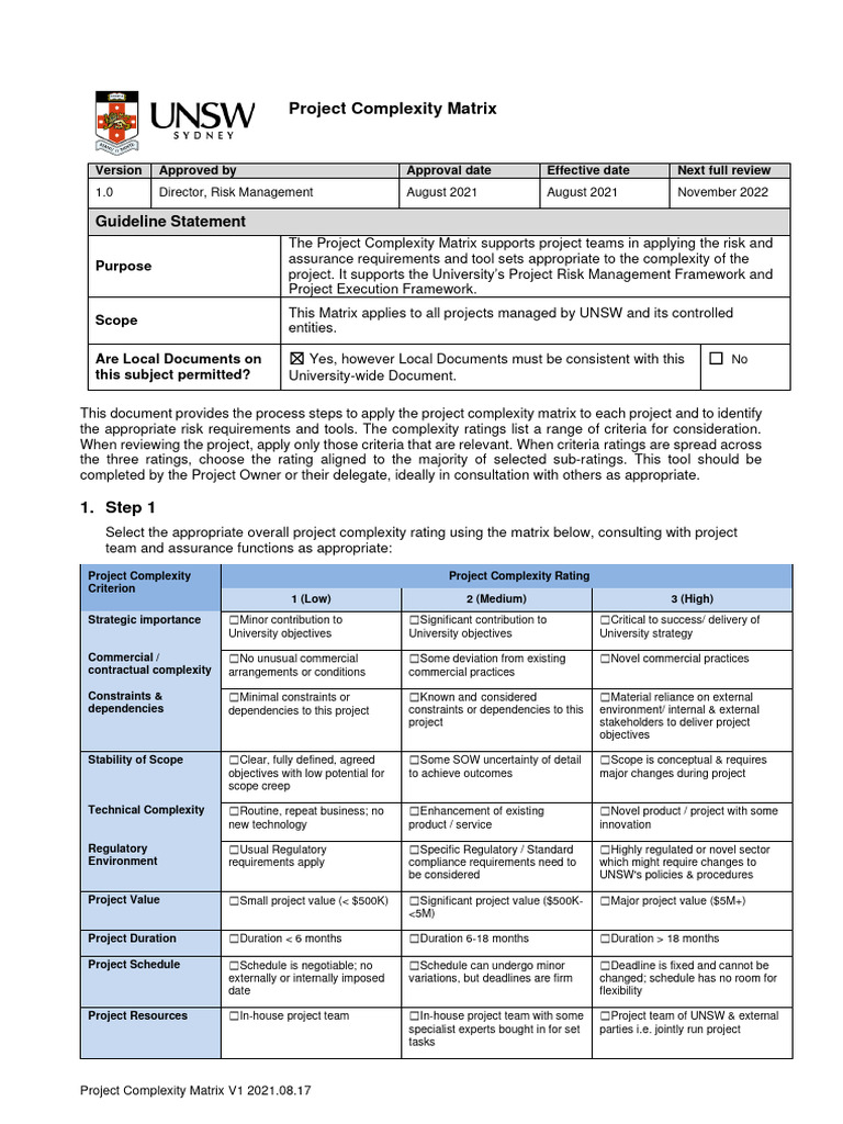Project Complexity Matrix Guidelines | PDF | Risk | Risk Management