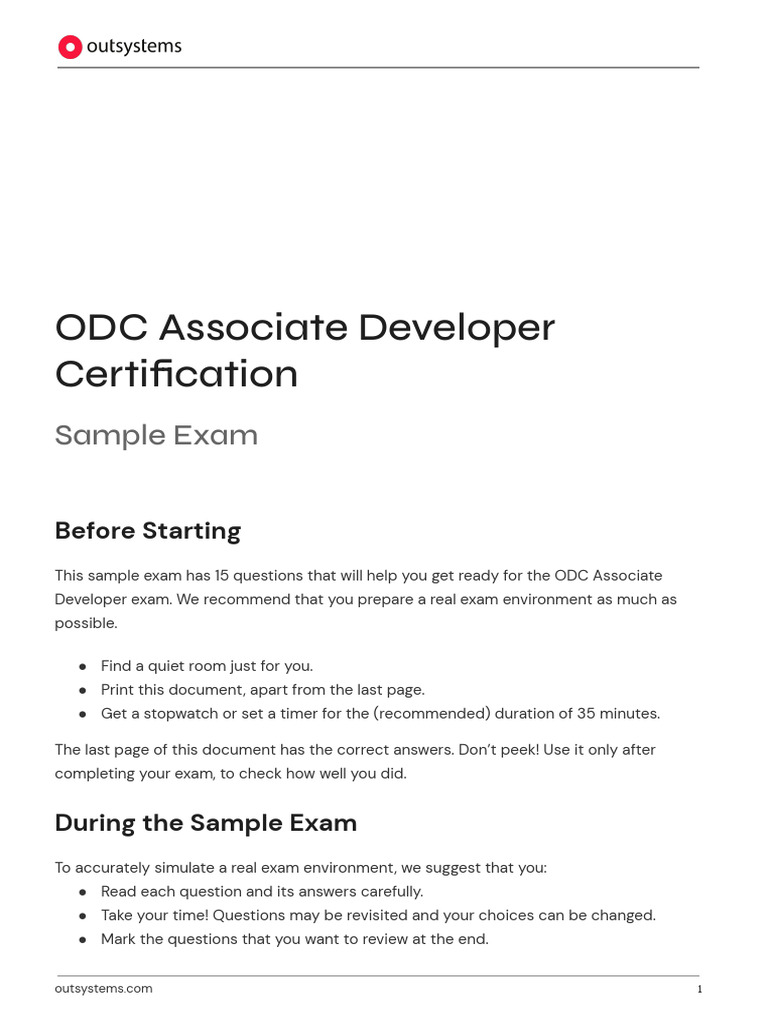 ODC Associate Developer Certification - Sample Exam - EN | PDF ...