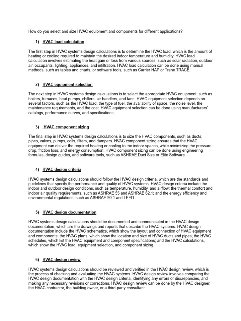 How Do You Select and Size HVAC Equipment and Components For Different ...