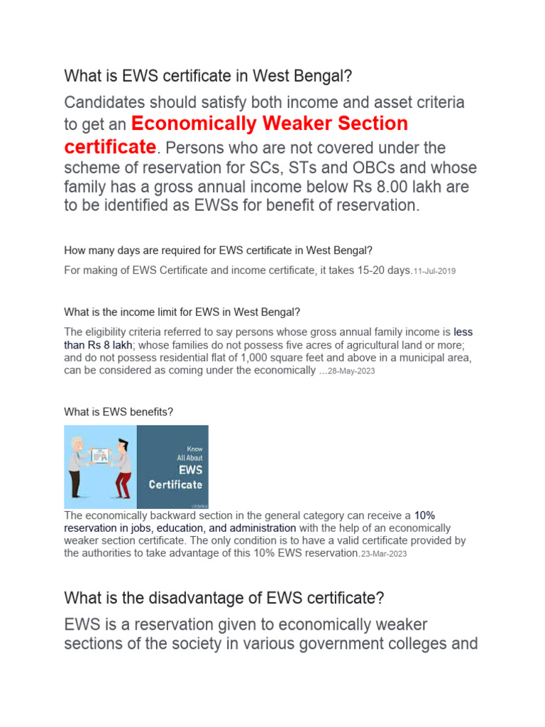 EWS Certificate Eligibility in West Bengal | PDF | Finance & Money ...