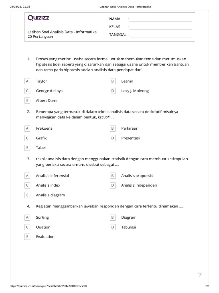 Latihan Soal Analisis Data - Informatika | PDF