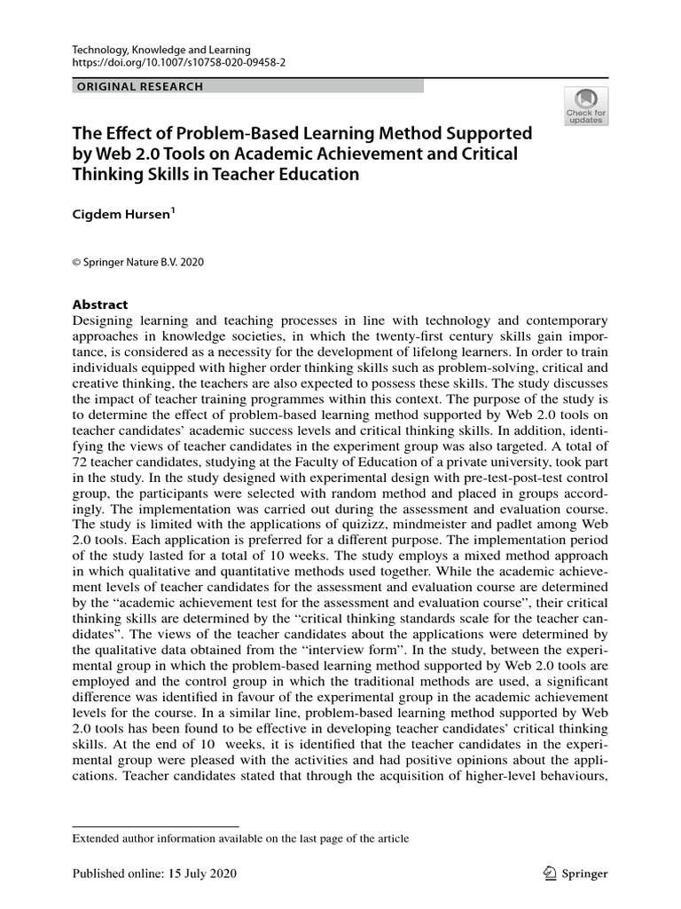 The Effect of Problem-Based Learning Method Supported by Web | PDF ...