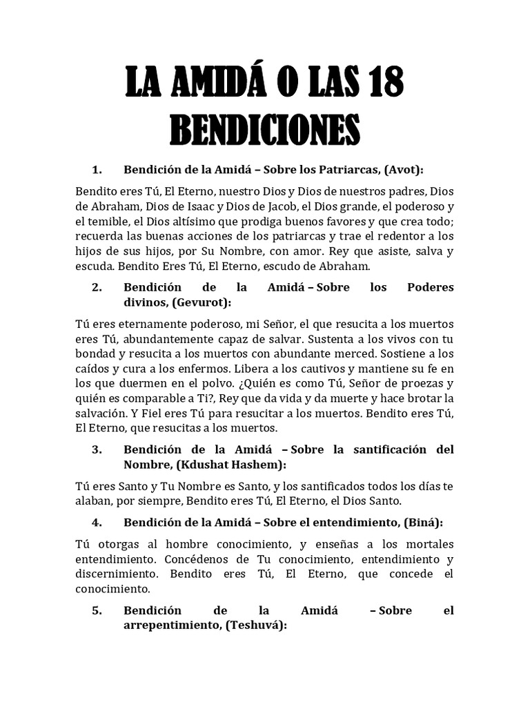 La Amidá o Las 18 Bendiciones | PDF | Oración | Salmos