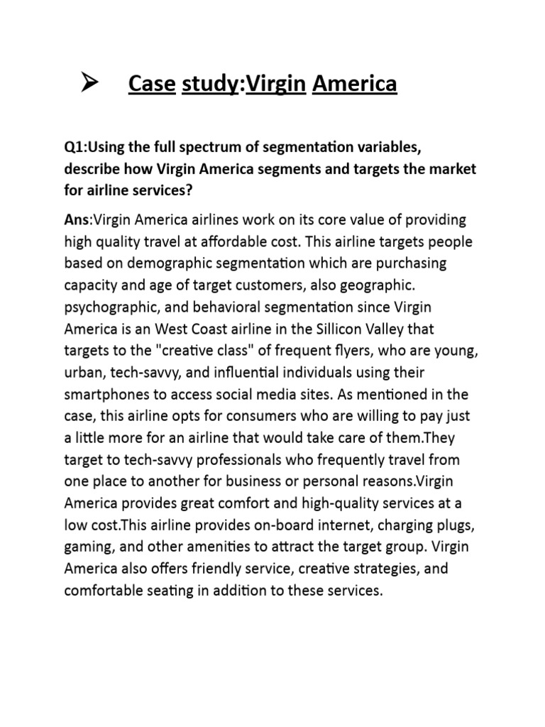 Case Study Virgin America | PDF | Market Segmentation | Marketing