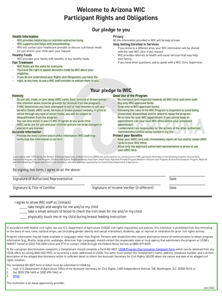 Arizona WIC Participant Guidelines | PDF | Wic | United States ...