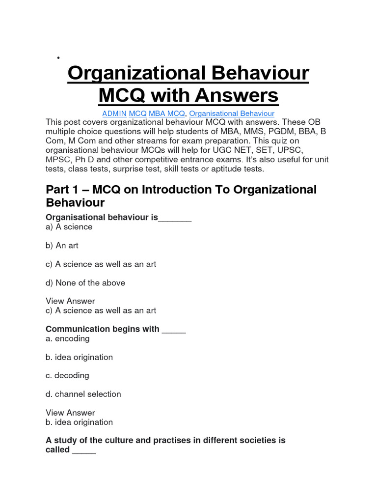 Organisational Behaviour (1) | PDF | Organizational Behavior | Behavioural Sciences