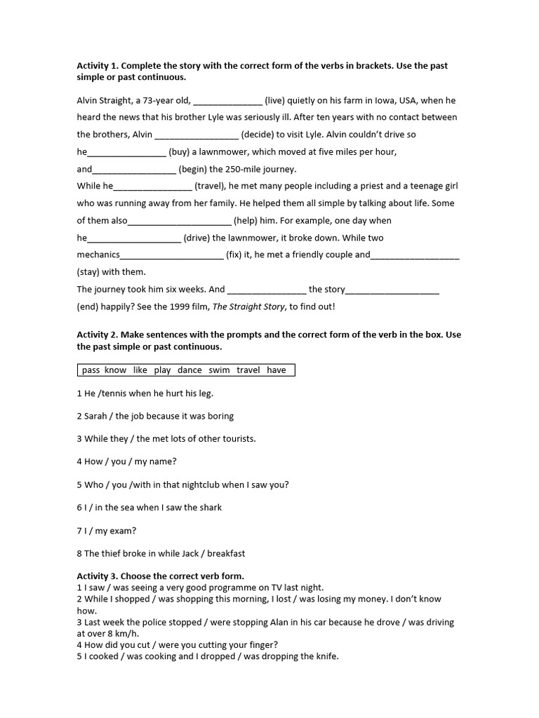 Past Simple and Past Continuous Activities | PDF