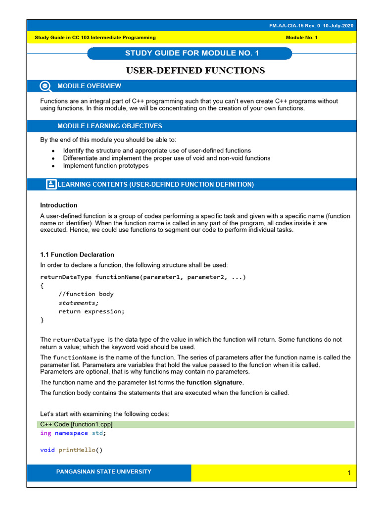 CC103 Mod1 | PDF | Parameter (Computer Programming) | C++