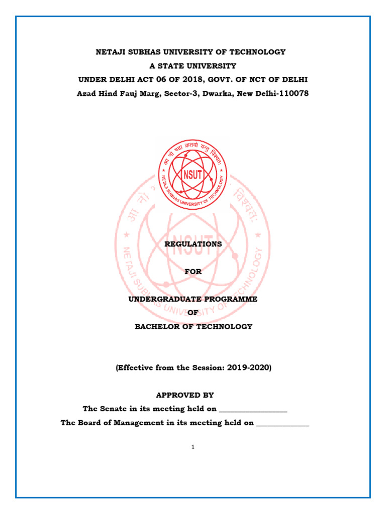 Regulations For NSUT B.Tech Programmes | PDF