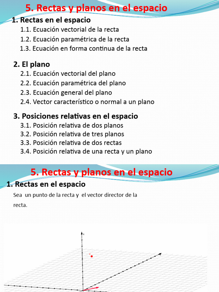 Rectas y Planos en El Espacio (Ciencias) | PDF | Línea (geometría) | Vector Euclidiano