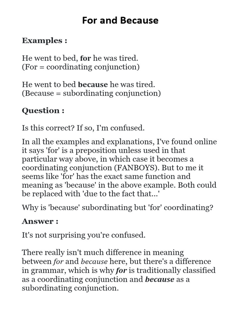 Differences Between For and Because | PDF