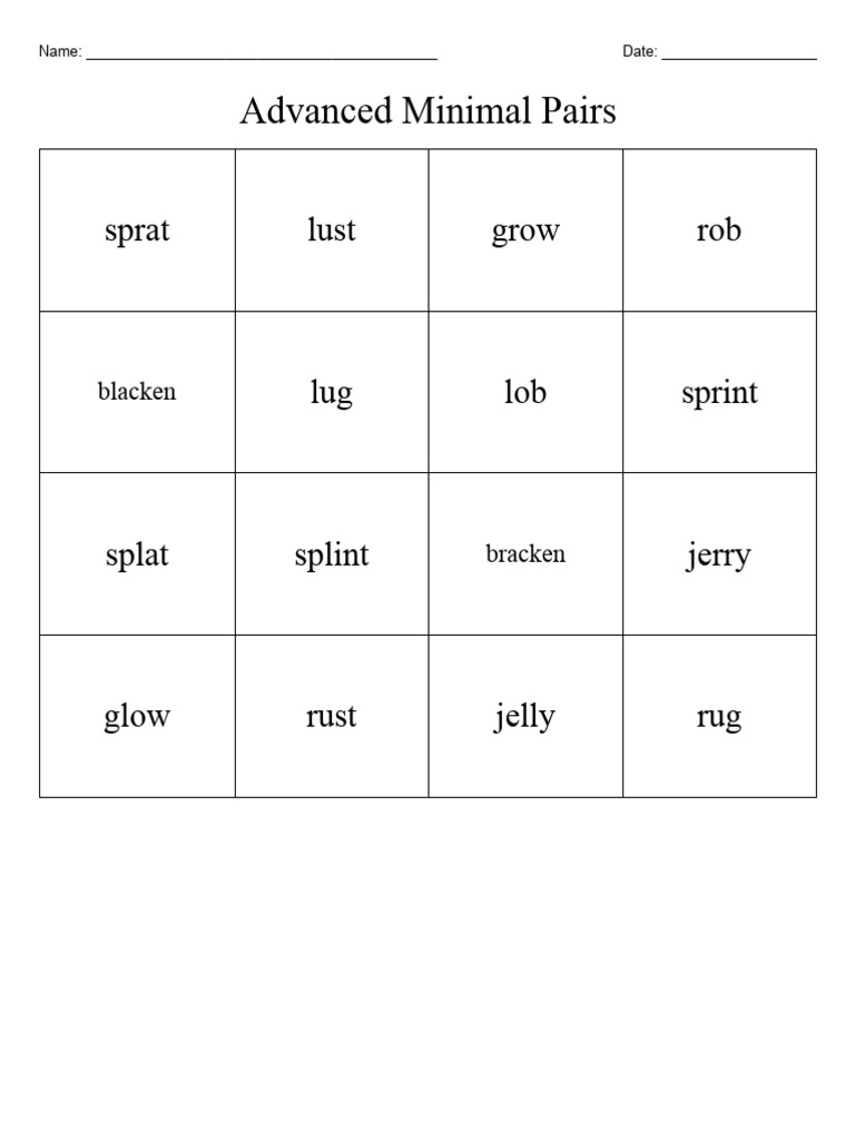 Minimal Pair Bingo | PDF