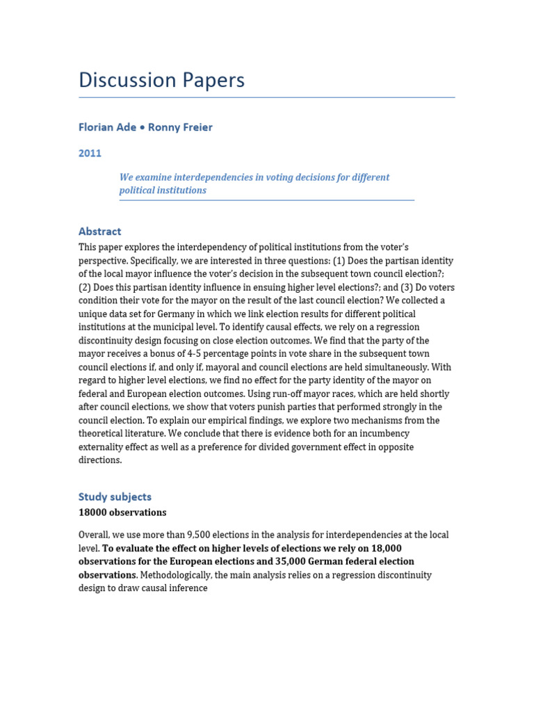 Discussion Papers | PDF | Elections | Two Round System