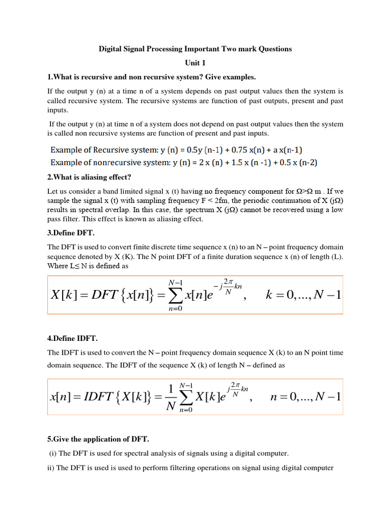 Two Marks DSP | PDF | Digital Signal Processing | Telecommunications Engineering