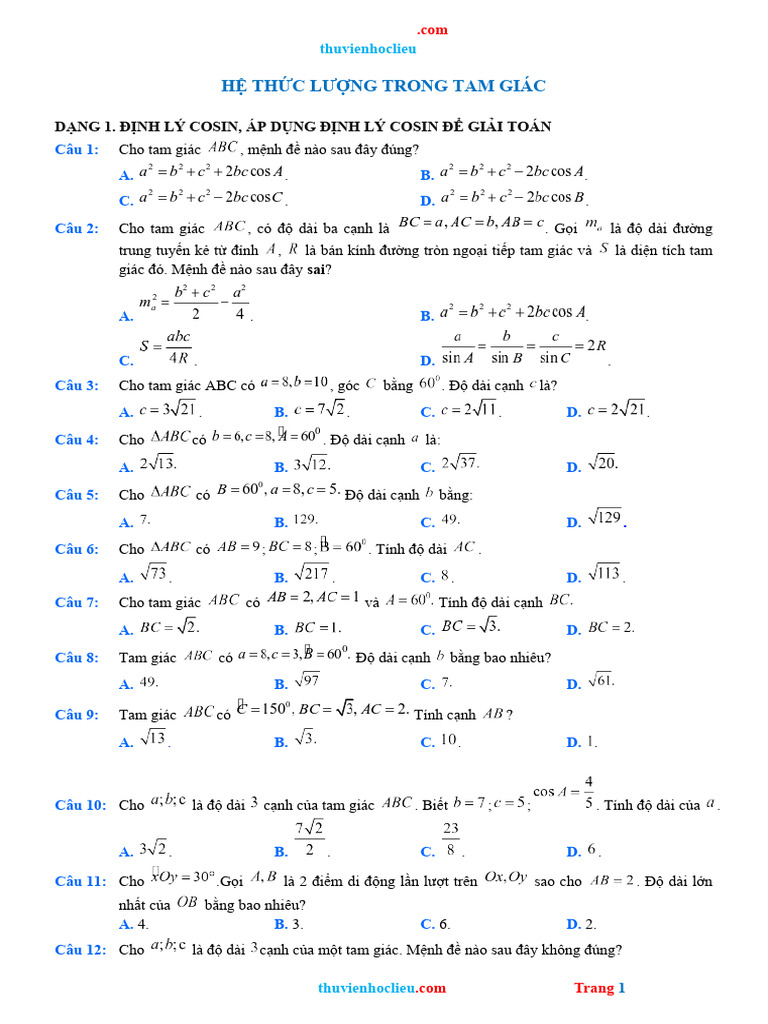 Trac Nghiem Bai 6 He Thuc Luong Trong Tam Giac KNTT | PDF