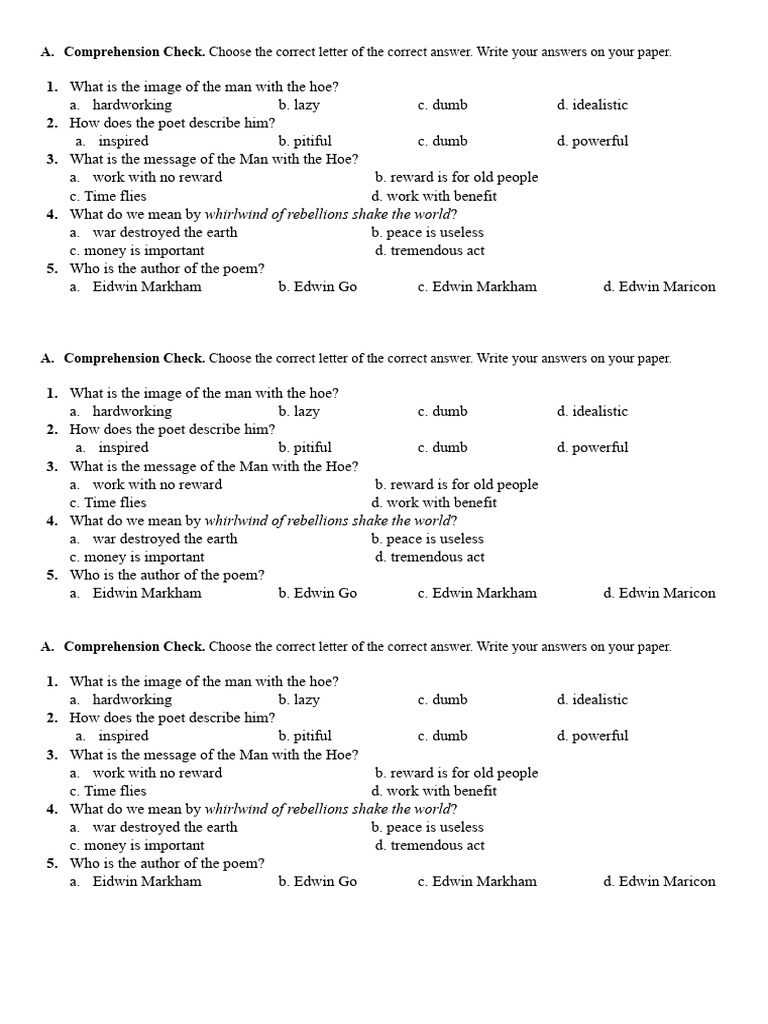 Comprehension Check | PDF | Poetry