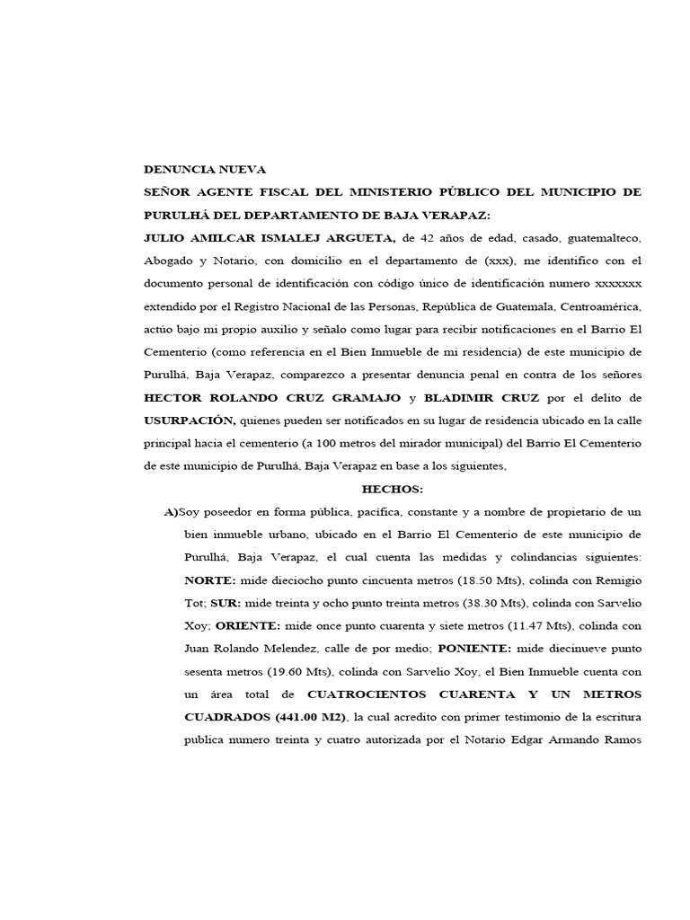Denuncia Por Usurpacion | PDF | Propiedad | Procedimiento Criminal Denuncia Por Usurpacion | PDF | Propiedad | Procedimiento Criminal