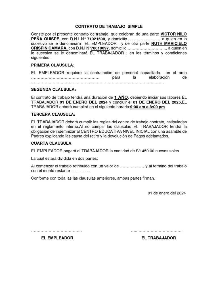 Contrato Simple 1 | PDF