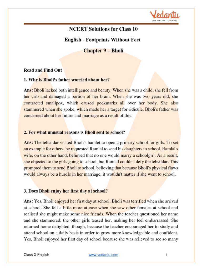 NCERT Solutions For Class 10 English Chapter 9 - Bholi - . | PDF | Marriage