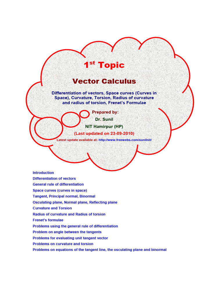 (1-4) Vector Calculus-Differential Part | PDF | Curvature | Derivative