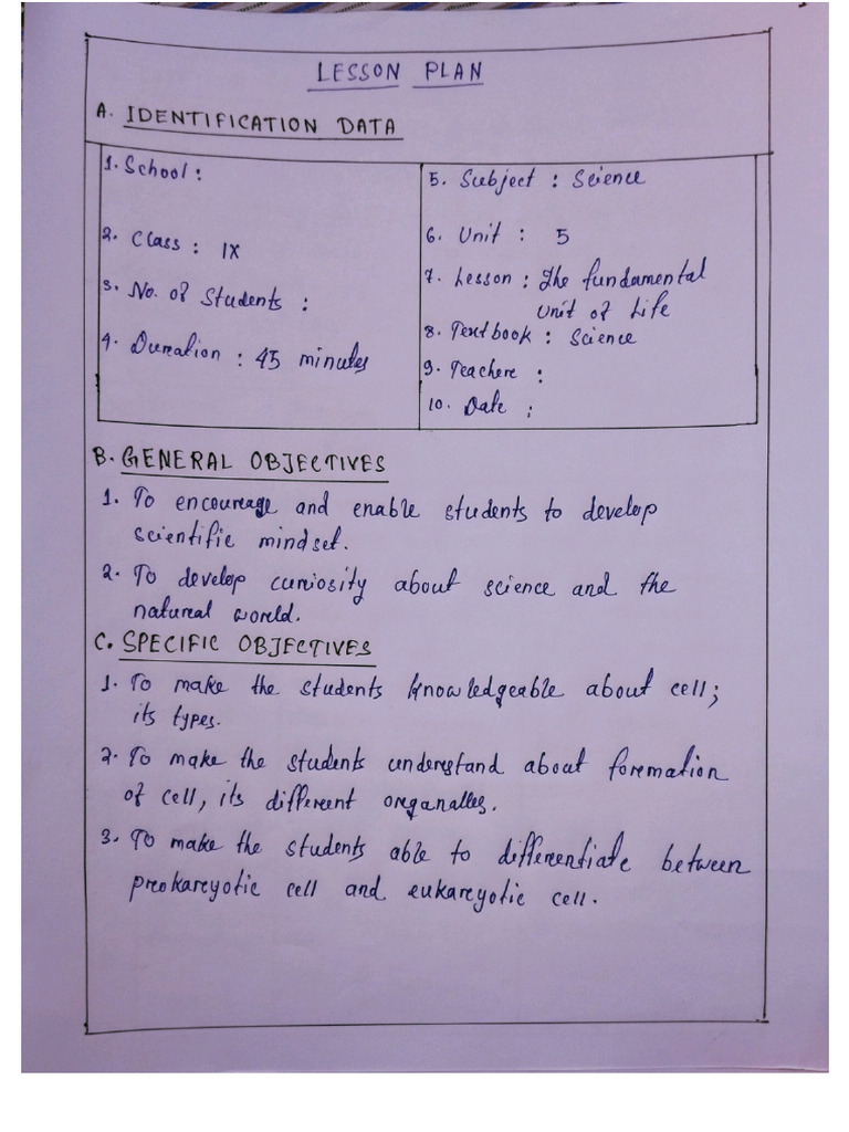 Lesson Plan For B.ed | PDF