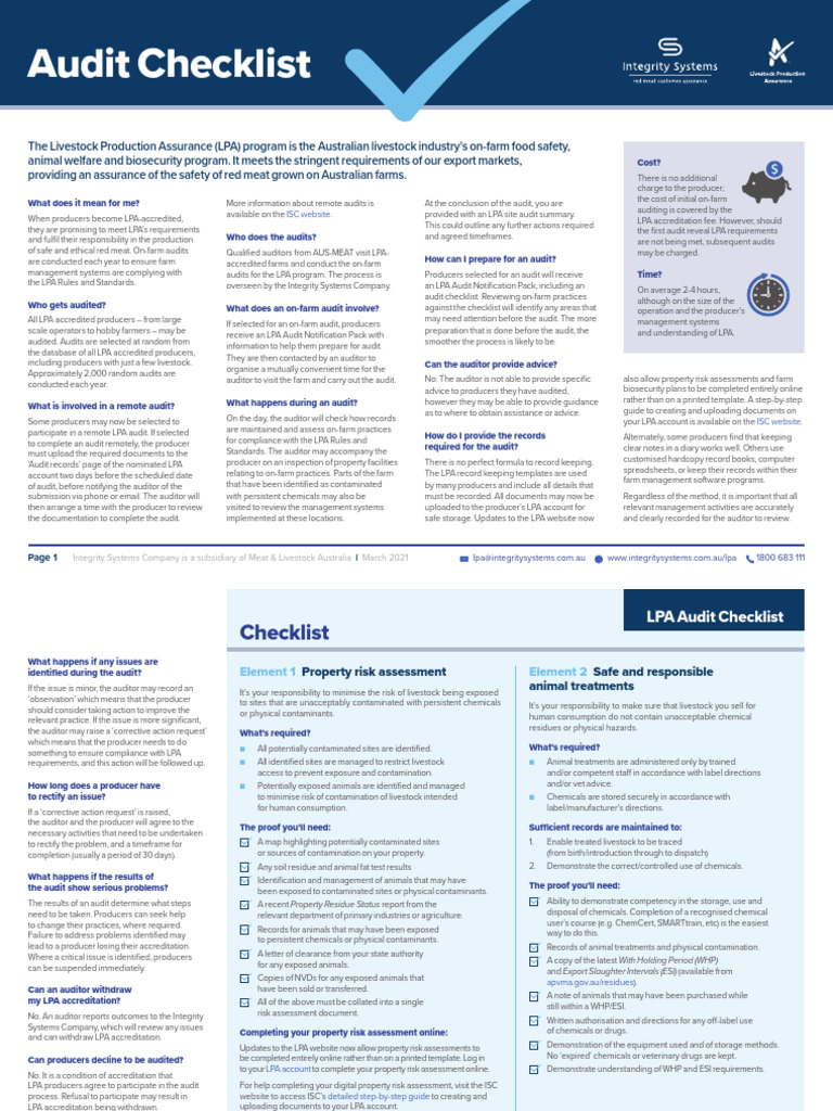 Lpa Audit Checklist | PDF | Audit | Livestock