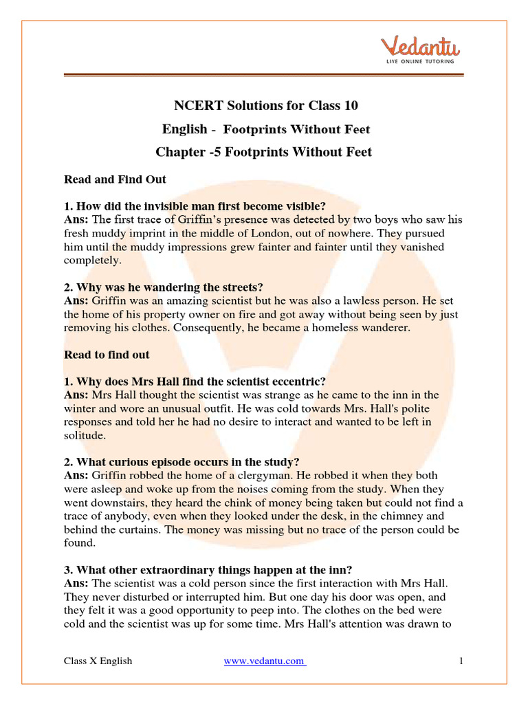 NCERT Solutions For Class 10 English Chapter 5 - Footprints Without ...