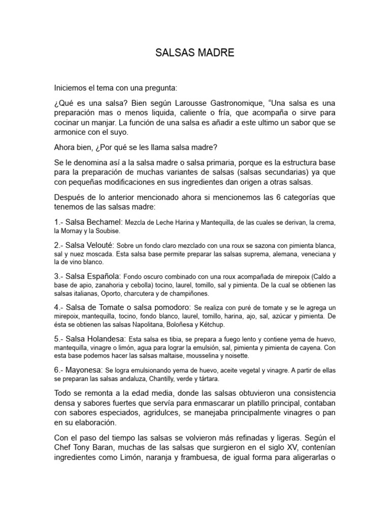 SALSAS MADRE | PDF | Salsa | Alimentos