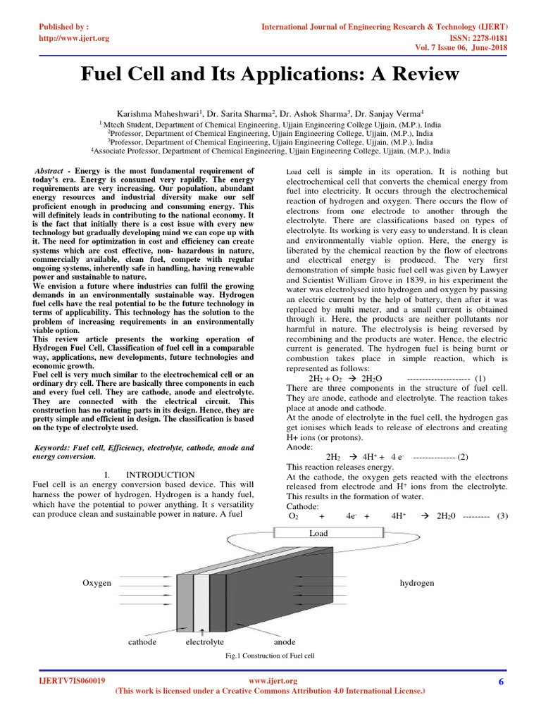 Fuel Cell and Its Applications A Review | PDF | Fuel Cell | Cathode