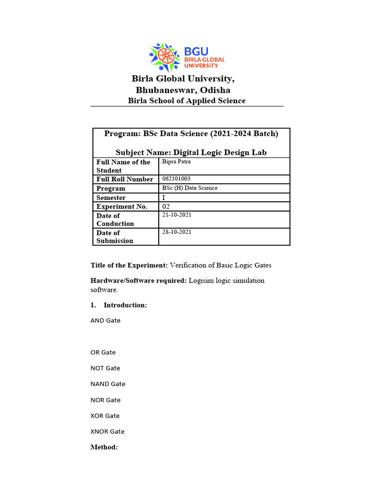 Exp-2 Verification of Basic Logic Gates | PDF Exp-2 Verification of Basic Logic Gates | PDF