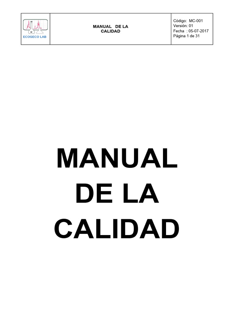 MANUAL DE LA CALIDAD para Ptrabajrrrrrrr | PDF | Calidad (comercial) | Laboratorios