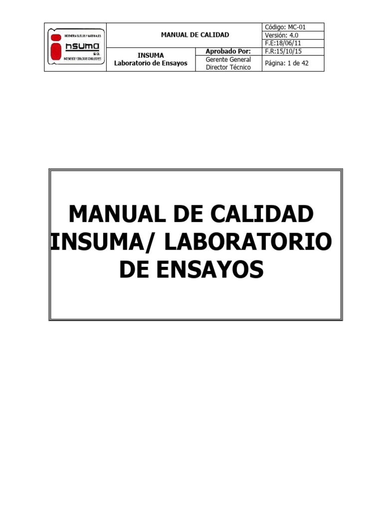 MC-01 Manual de Calidad | Descargar gratis PDF | Calidad (comercial) | Sistema de manejo de calidad