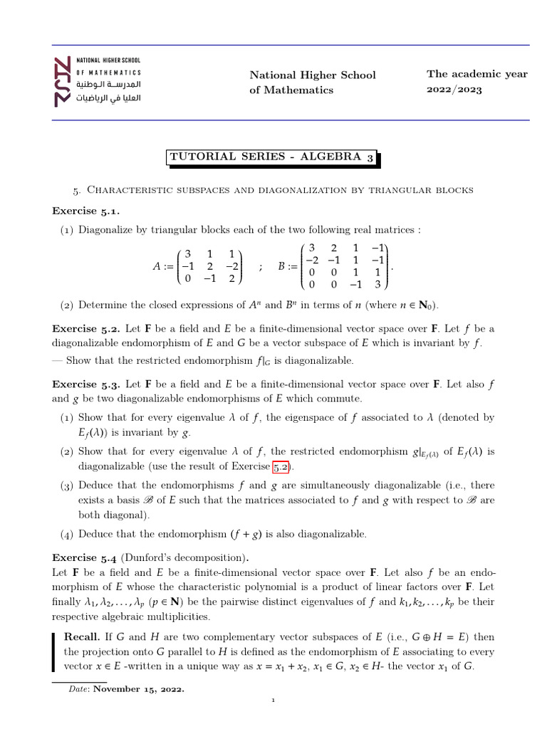 STD Alg3 2022-2023 N5 | PDF | Eigenvalues And Eigenvectors | Vector Space