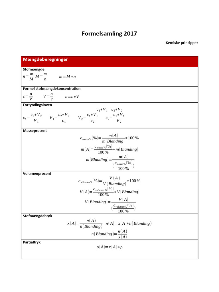 KP HER Formelsamling Kemiske Principper | PDF