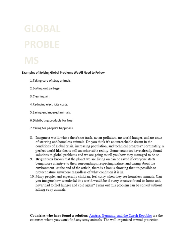 Examples of Solving Global Problems We All Need To Follow | PDF
