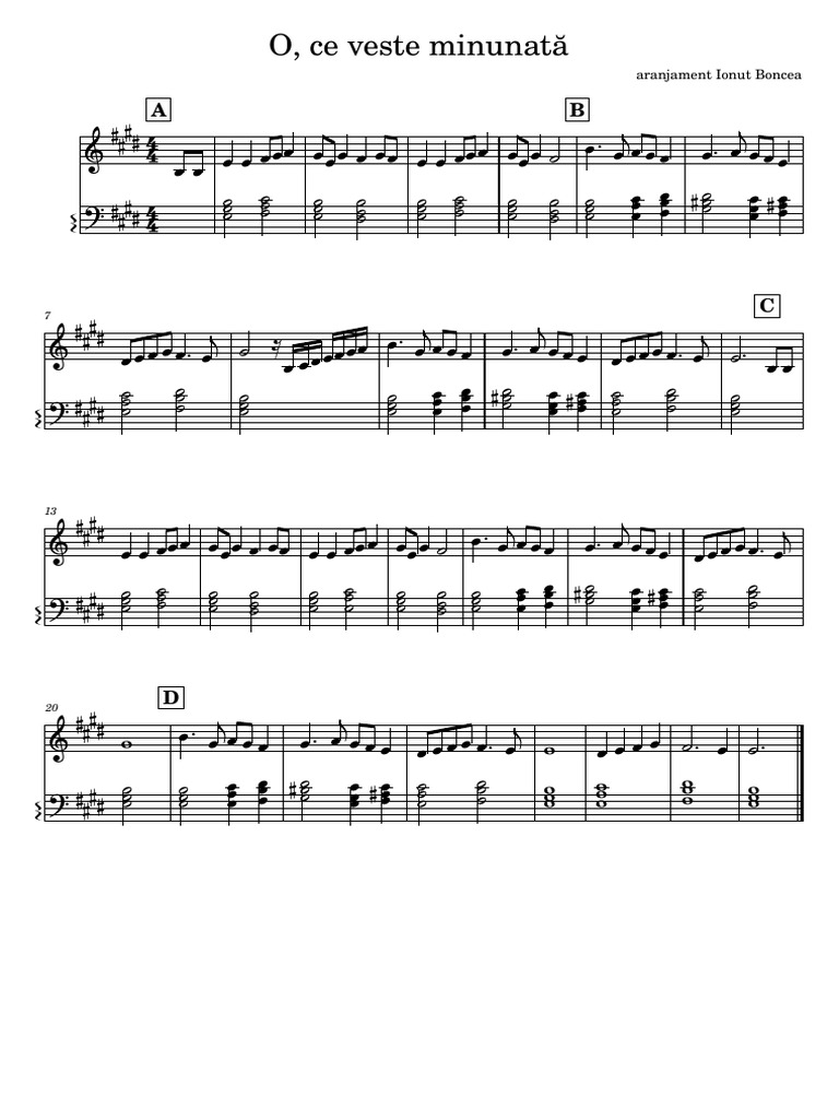 O Ce Veste Minunata - E - Music Sheet | PDF