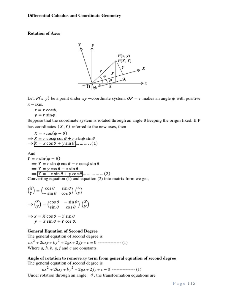 Rotation of Axes | PDF | Equations | Cartesian Coordinate System