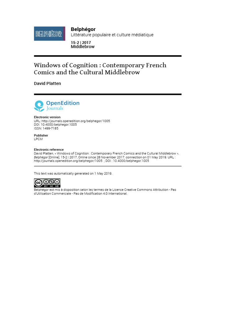 French Comics and Cultural Middlebrow | PDF | Comics | Caricature