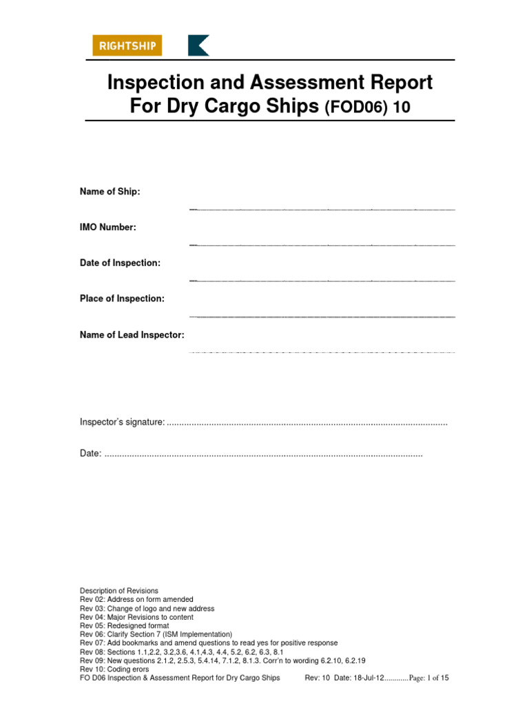 RIGHTSHIP Inspection Checklist | PDF | Watercraft | Ships