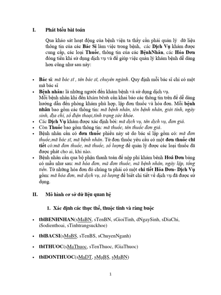 BTL SQL QuanLyKhamBenhTaiBenhVien | PDF