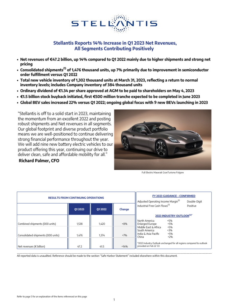 EN Stellantis NV Q1 2023 Press Release | PDF | Mergers And Acquisitions ...