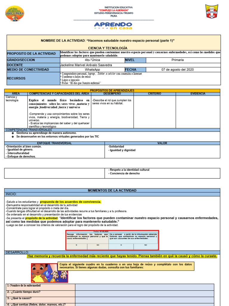 Sesiòn de Aprendizaje-Institucion Educativa Complejo La Alborada | PDF | Relaciones personales ...