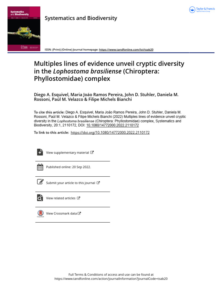Esquivel Et Al. (2022) - Systematics and Biodiversity | PDF | Species ... Esquivel Et Al. (2022) - Systematics and Biodiversity | PDF | Species ...
