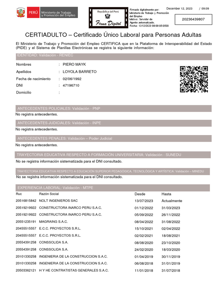 Certificado Único Laboral - Nolt Ingenieros | PDF | Gobierno
