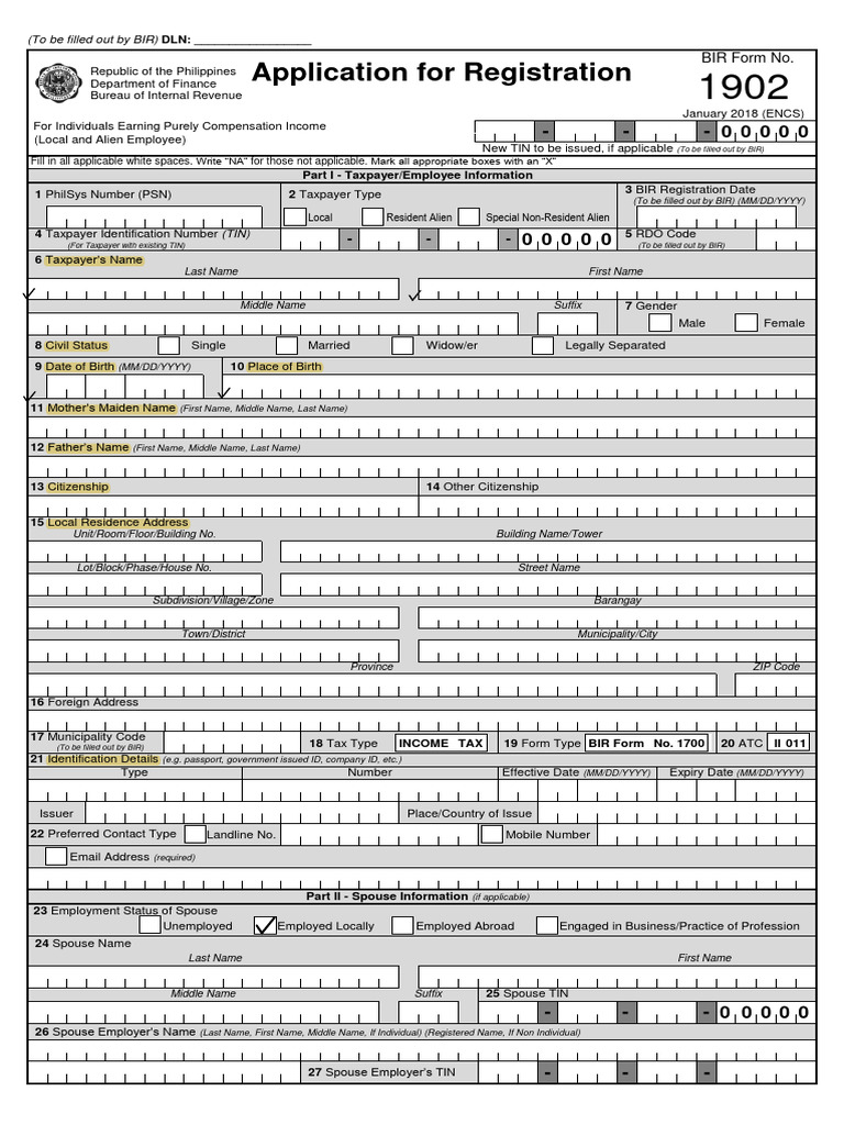 BIR Form 1902 Registration Guide | PDF | Identity Document | Employment