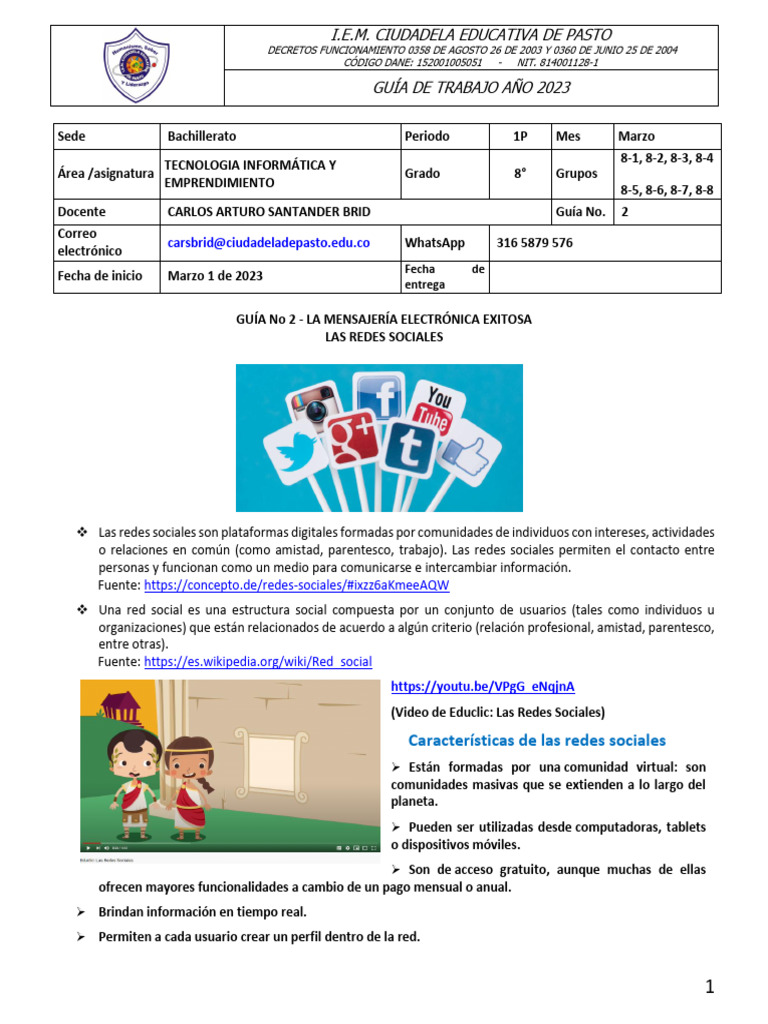 Guía de Redes Sociales para 8° 2023 | PDF | Servicio de redes sociales ...